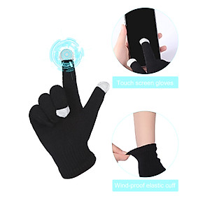 4 Pieces Womens Winter Satin Lined Knit Pom Beanie Hats Touchscreen Gloves Set