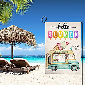 Summer Ice Cream Garden Flag 12x18 Vertical Double Sided Hello Summer Truck Beach Outside Decor Burlap Yard Flag BW148