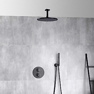 Black Shower Arm with Flange 4 Inches Stainless Steel Ceiling Mounted Extender Arm for Rainfall Shower Head, Matte Black