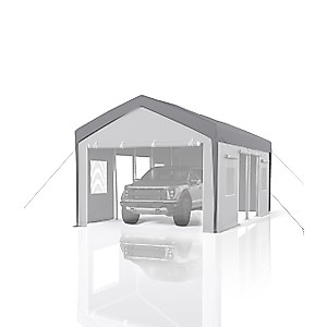 GarveeLife 25'x 13'x 11' Carport Top Replacement Cover 180G Heavy-Duty Garage Top Tent Shelter Tarp Waterproof & UV Protected (Top Cover ONLY, Frame Not Included) (Gray)