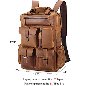 Polare Cowhide Leather Multiple Laptop Backpack Day Pack Travel Bag Satchel For Men