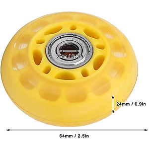 Roller Skate Wheel Accessories Luggage Replacement Wheel Yellow PU with 608ZZ Bearing Luggage Cart Skates Accessories 64x24x8mm