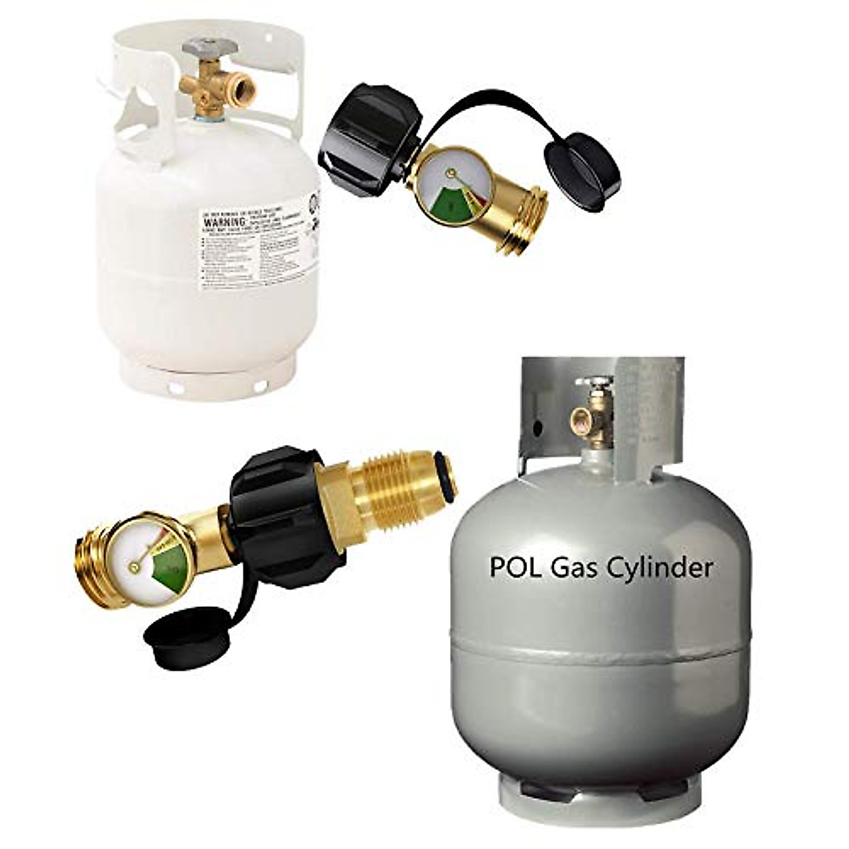 MCAMPAS Propane Gauge Adapter with QCC1/ Type1 and 100lbs Tank POL Regulator Adaptor Pack Kit, Level Indicator Leak Detector Pressure Meter for RV Camper, Cylinder, BBQ Gas Grill, Heater.Fire Pit