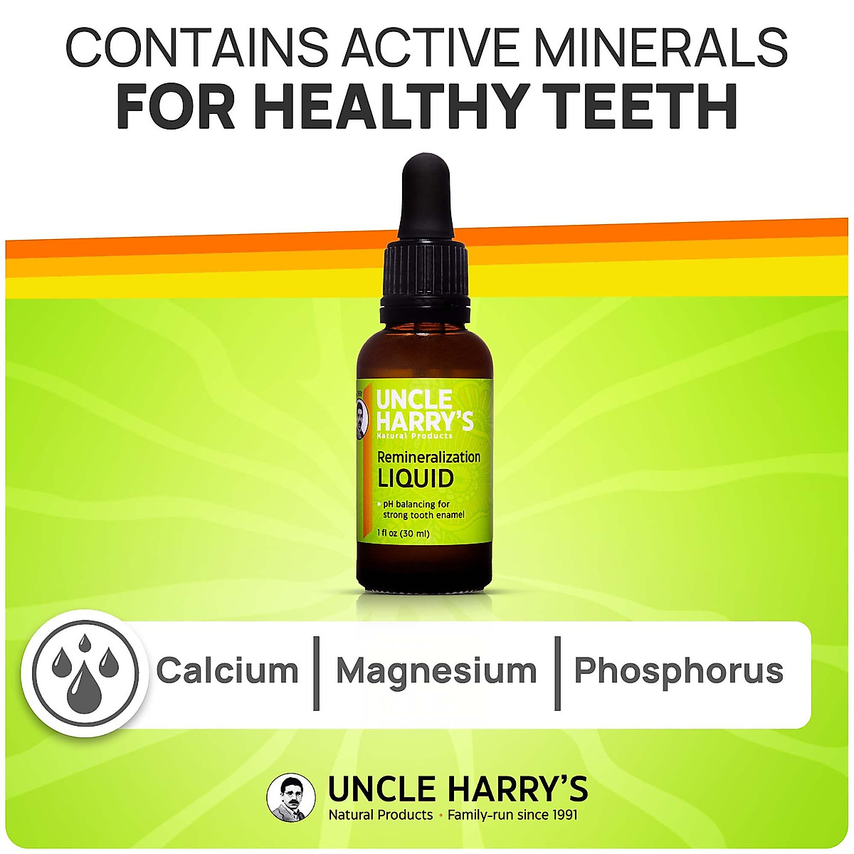 Uncle Harry's Natural & Fluoride-Free Remineralization Liquid for Tooth Enamel - Freshens Breath & Strengthens Teeth (2 Pack, 1 oz.)
