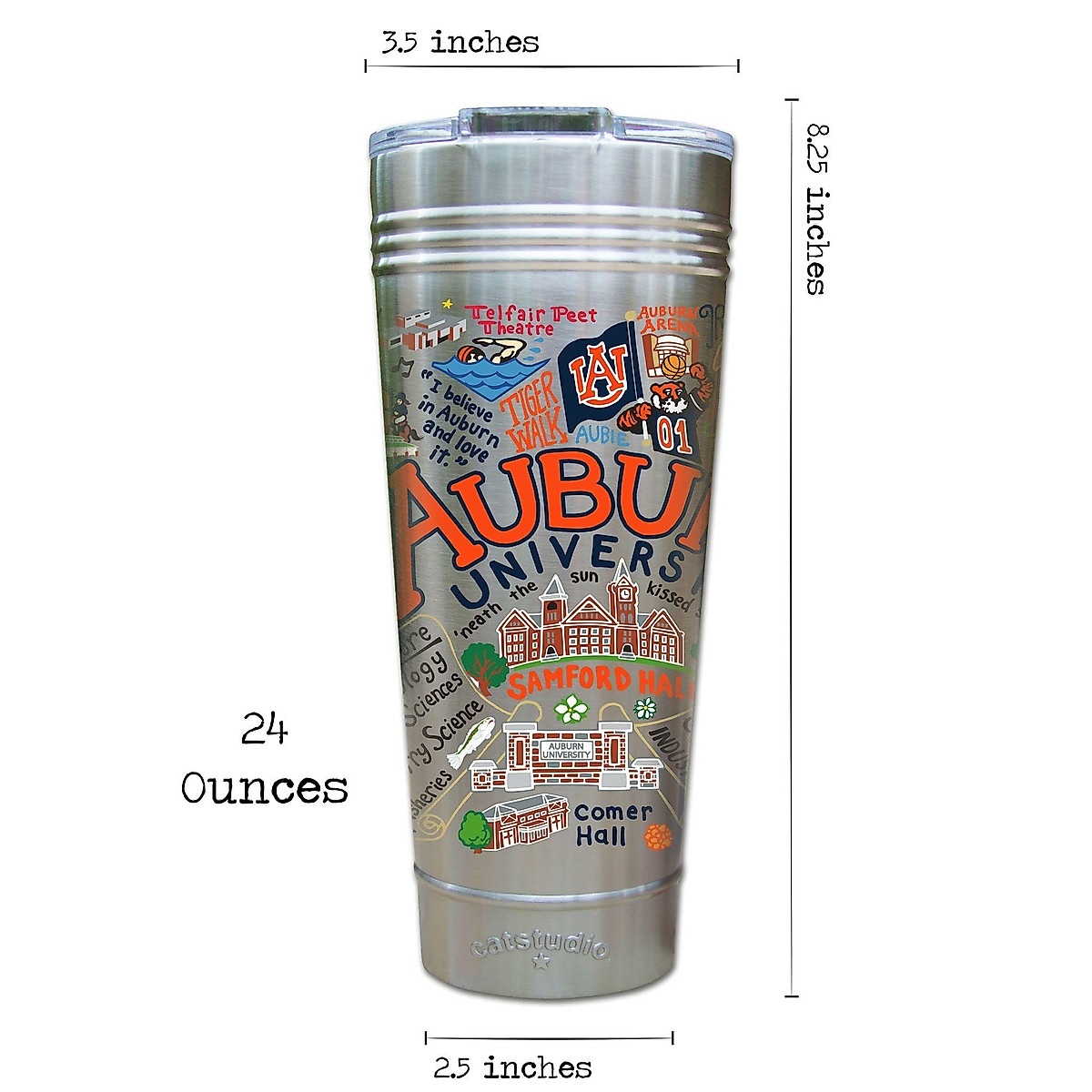 Catstudio Auburn University Collegiate Thermal Tumbler | Triple Wall Insulation With Non Slip Bottom | Great College Travel Cup for Water, Coffee, Tea, or Smoothies