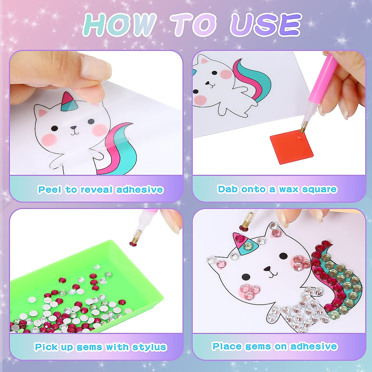 Sense&Play Gem Art Kits for Kids Ages 8-12, 5D Big Gem Diamond Painting Suncatchers and Stickers Kits, Art and Crafts with Keychains for Girls&Boys Christmas Gift Ages6-7-8-9-10-11-12