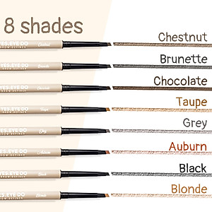 Brow Pencil for Gray Hair, Retractable Eyebrow Pencil with Brush for Older Women, Ultra Fine Mechanical Brow Definer Pencil with Angled Tip & Spoolie Brush, Long-lasting Waterproof, Grey, YES.EYE DO