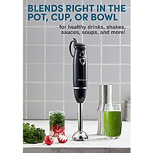 Elite Gourmet EHB1015 Immersion Hand Blender 500 Watts 2 Speed Mixing with Stainless Steel Blades, Detachable Wand Stick Mixer, Smoothies, Baby Food, Soup, Black