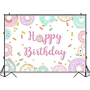 Avezano Donut Birthday Backdrop for Girls Party Decorations Sweet Donut Happy Birthday Party Banner Photography Background Donut Grow Up Bday Cake Table Photoshoot (7x5ft)