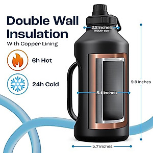 AQUAFIT Insulated Water Bottle 64 oz with Handle - Straw and Chug Lid - Stainless Steel Water Bottles - 64 oz Water Bottle - 64oz Insulated Water Bottle with Straw (64 Ounces, Midnight Black)