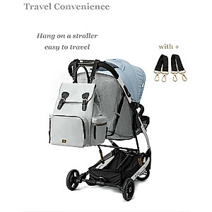 WALLOPTON Diaper Bag Backpack - Multi Function Backpack with Stroller Strap - Stylish Lightweight Large Capacity & Water Resistance - Baby Bag for girls & boys (Grey)