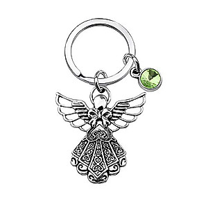 BNQL Guardian Angel Keychain with Birthstone Memorial Key Chain Personalised Gift (August)