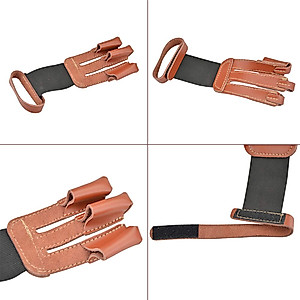 SHARROW Archery Protector Set Glove 3 Finger Guard Leather Arm Guard Bracers Finger Tabs Thumb Ring Finger Protector Protective Gear Set for Compound Bow Recurve Bow Shooting Hunting
