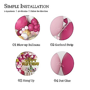 Pateeha Pink Balloon Garland Arch Kit 140 Pcs Hot Pink Gold Balloon Arch Baby Shower Decorations for Girl Butterfly Stickers Gold Confetti Latex Balloons for Birthday Bridal Shower Party Decorations