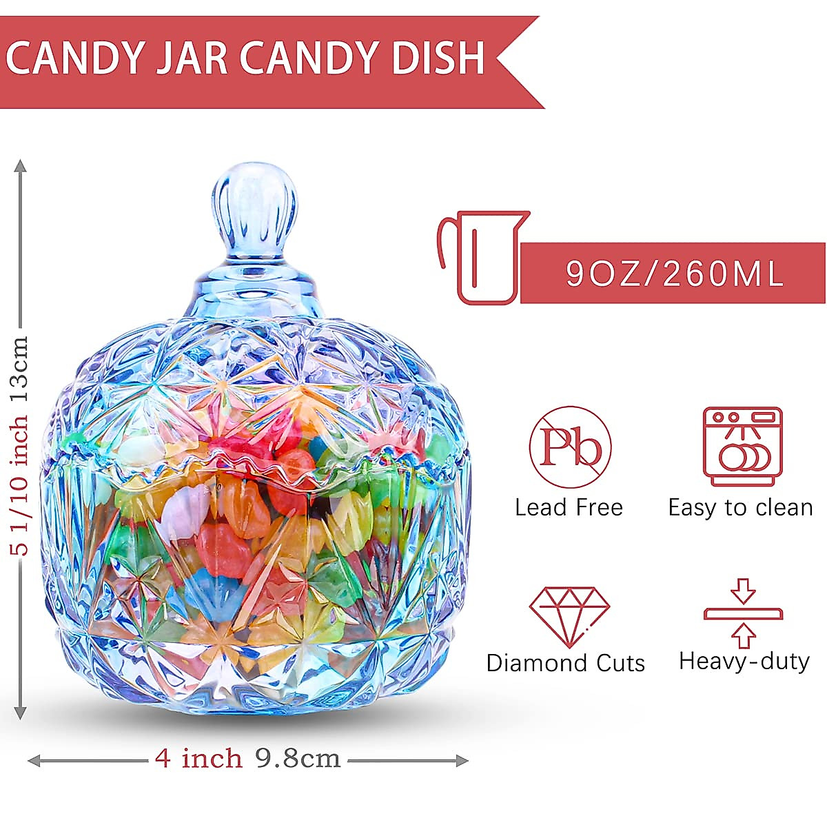 Danmu 1Pc Colorful Glass Storage Jar, Candy Jar with Lid, Cookie Jar, Jewelry Box Buffet Jar Biscuit Containers Color B(260ml / 9oz)