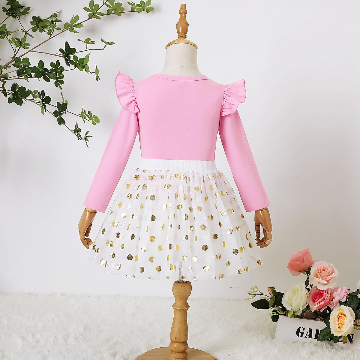 LYSMuch Kids Toddler Baby Girls Birthday Outfits Princess Vest Long Sleeve Shirt Mesh Bubble Tutu Skirt Set (A-Pink-Long, 5-6 Years)