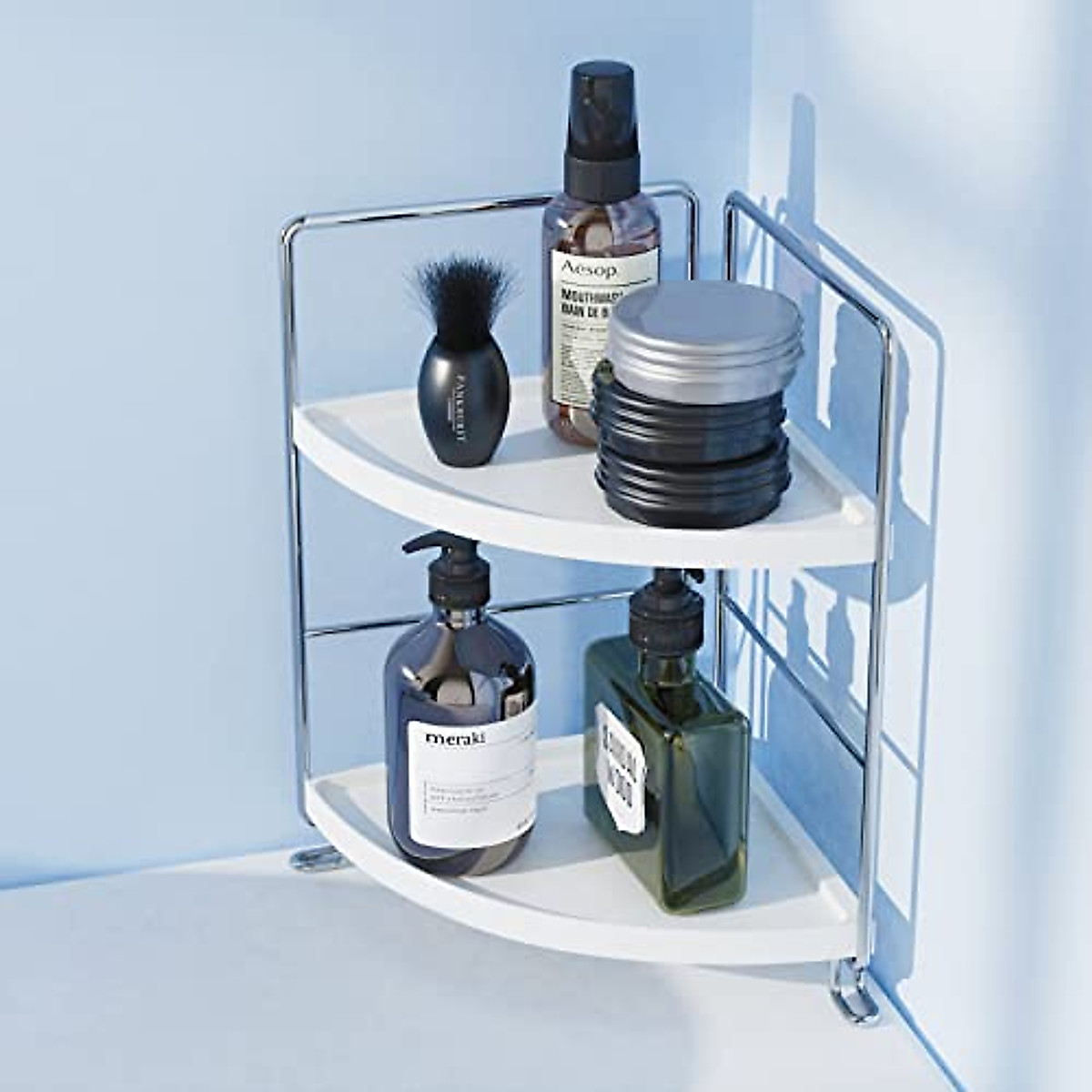 CreateitUself 2-Tier Corner Bathroom Countertop Organizer, Makeup Storage Shelf or Kitchen Spice Rack Vanity Bedroom Storage Tray (Premium)