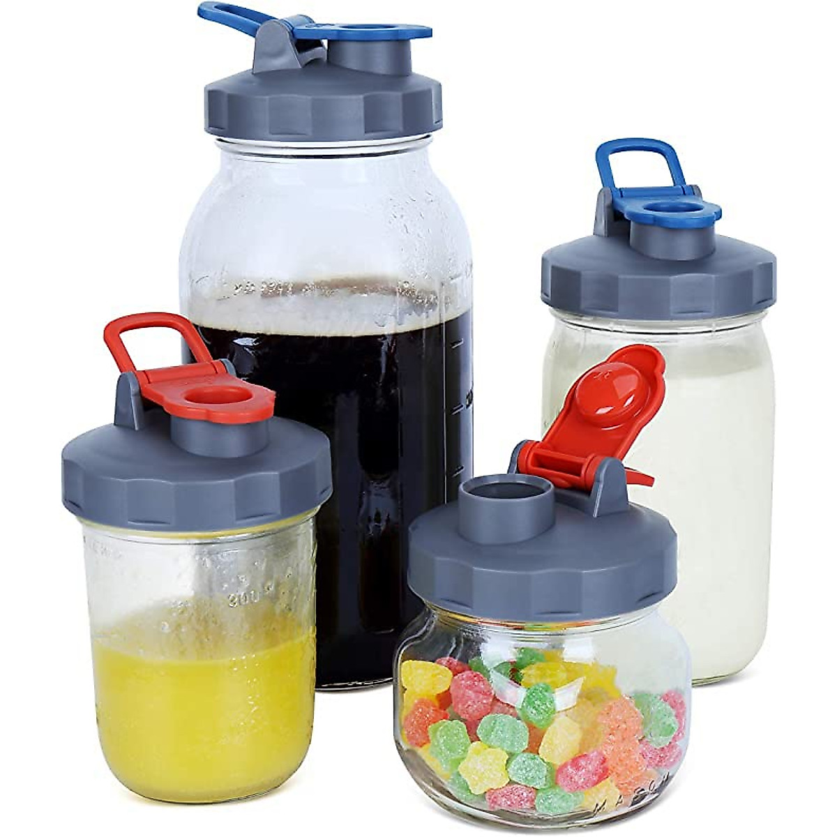 4 Pack Flip Cap Mason Jar Lids with Pour Spout and Leak-proof Airtight Seal for Drinking Salad Dressing - Wide Mouth