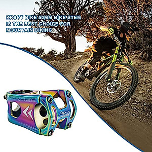 KRSEC Bike Stem 31.8 Stem 50mm Mountain Bike Stem Riser Short Handlebar Stem Bracket Aluminum Alloy for Most Bicycle, Road Bike, Raceface Handlebars MTB, BMX, Fixie Gear, Cycling Accessories, Rainbow