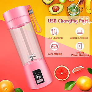 Portable Blender for Shakes and Smoothies,6 Blades Juicer Cup for USB Rechargeable,Personal Blender with One Touche Operation,Blender Shake Smoothie for Kitchen,Travel and Sport