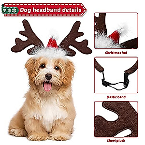 3 Pieces Christmas Pet Costume Dog Santa Hat Scarf Set Christmas Reindeer Antlers Dog Headband Dog Elk Hat Headwear Xmas Pet Knitted Scarf for Cute Dog Puppy Cat Christmas Outfit Accessories