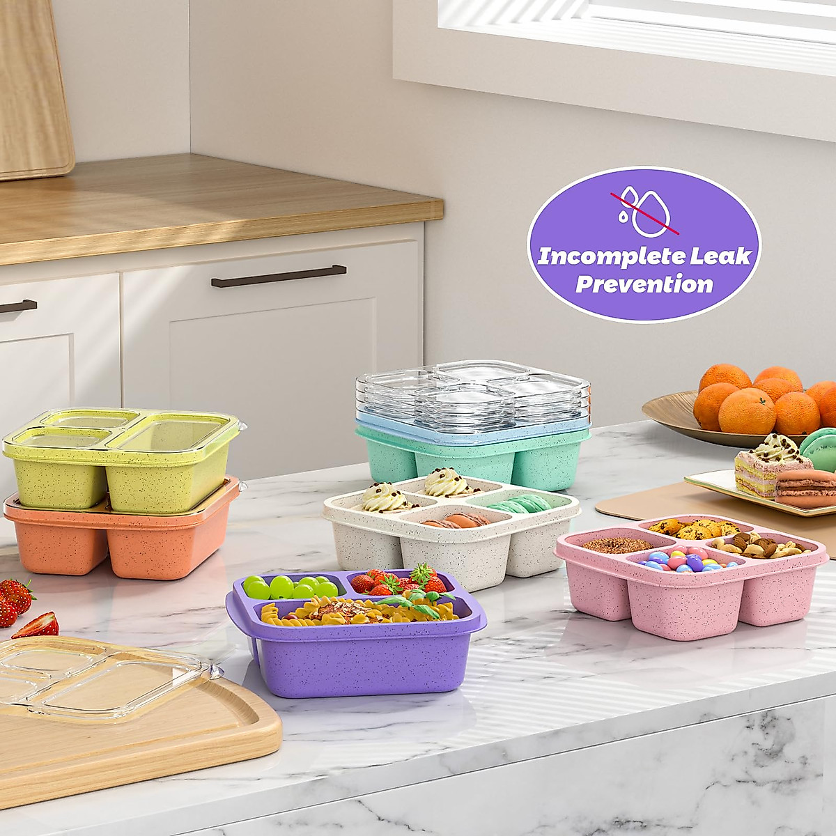 Snack Boxes (7 Pack) Stackable - Reusable Bento Lunch Box Set for Kids and Adults, Sturdy and Easy-to-Clean Meal Prep Containers, Microwave, Freezer, and Dishwasher Safe, BPA-Free (7 Colors)