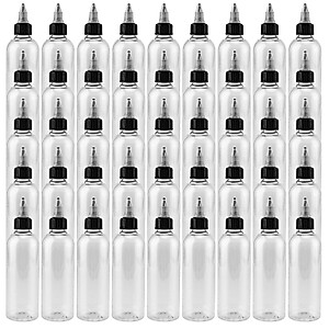 JAPCHET 50 Pack 5oz Empty Plastic Squeezing Bottles, 150ml Plastic Bottles with Twist Top Cap, Clear Condiment Squeeze Bottles for Oil, Ketchup, Mustard, Sauces, Dressing, Art, Crafts and More