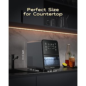 ecozy Nugget Ice Maker Countertop, Intuitive Ergonomic EcoScreen with One-Touch Timer, 33Lbs/24H Pebble Ice Maker Machine, Pull-Out Ice Basket with 3Lbs Storage, Self-Cleaning for Drinks & Cocktails