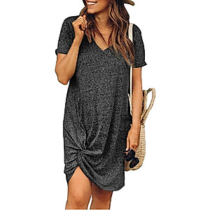 Padaleks Women's Summer Twist Knot T Shirt Dress Print Color Block O-Neck Short Sleeve Mini Dresses Tunics Tops