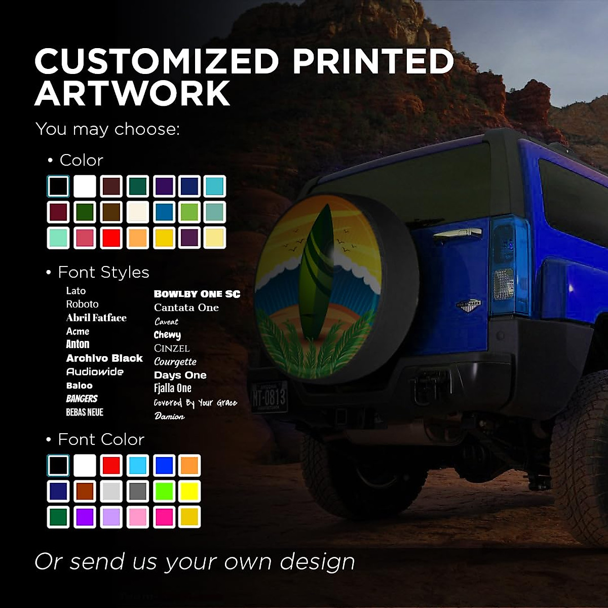 TESFANS PVC Leather Custom Spare Tire Cover - Durable Personlized Tire Cover with Your Logo Photo Design - Heavy Duty Spare Tire Covers Compatible for Jeep Wrangler Trailer SUV Bronco RV