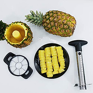 Newness Pineapple Corer and Slicer Tool, Durable Pineapple Core Remover with Upgraded Cutter & Reinforced Thicker Blade, Stainless Steel Kitchen Fruit Gadget for Diced Pineapple Rings, Black Handle