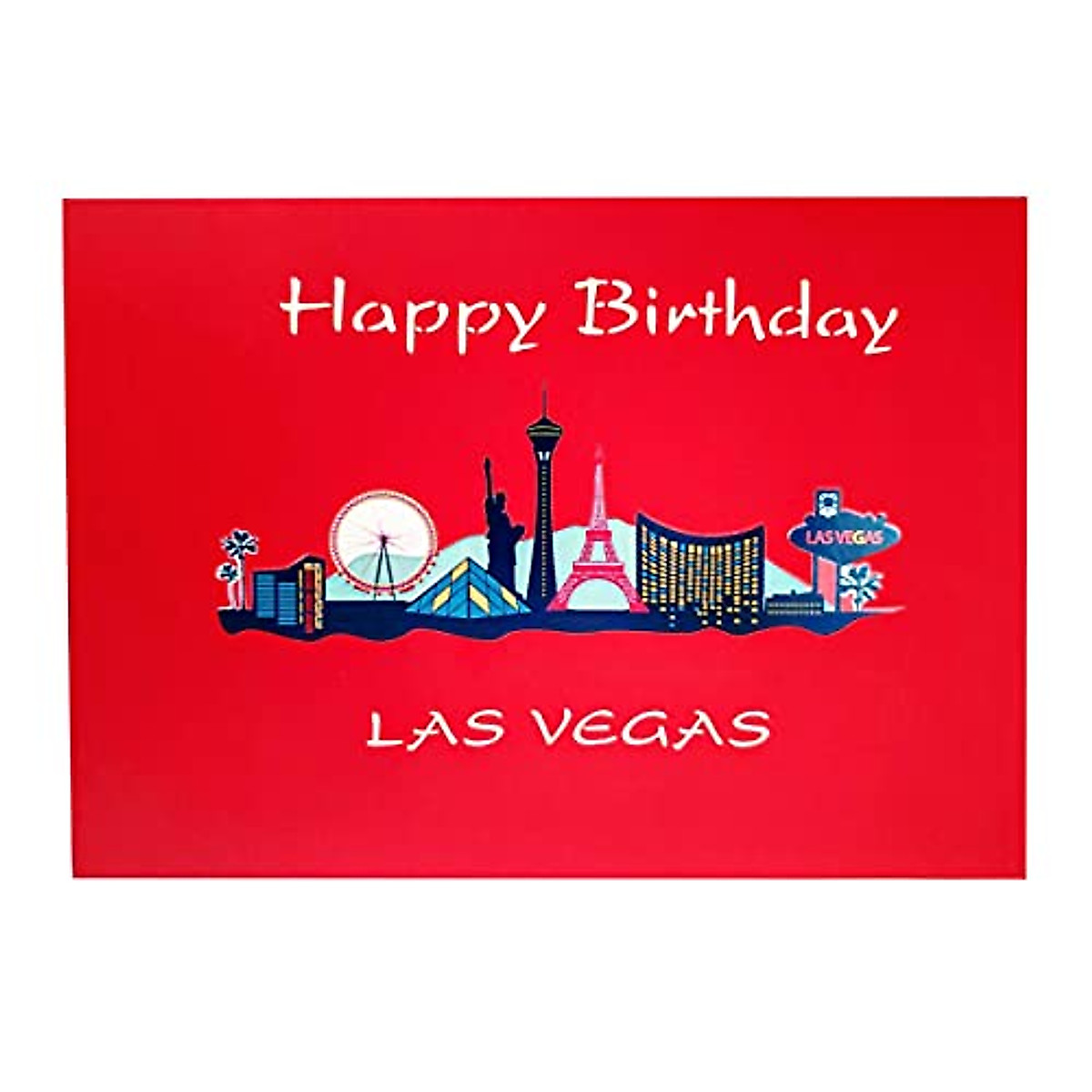 iGifts And Cards Unique Happy Birthday Red Cover Las Vegas 3D Pop Up Greeting Card - Fun, Congratulations, Celebration, Feliz Cumpleaños, Best Friend, Cute, Sin City, Famous, Unique