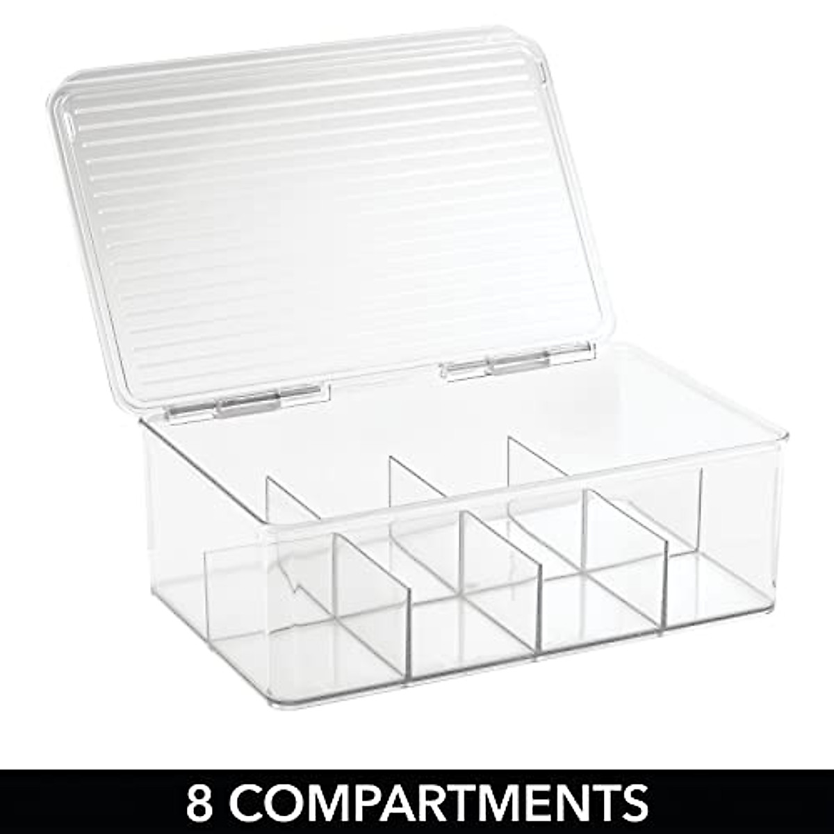 mDesign Plastic First Aid Kit Storage Box with Clear Top Lid for Bathroom, Kitchen, Cabinet, Closet, Drawer - Organizes Medicine, Ointments, Adhesive Bandages, Dental, 8 Divided Sections - Clear