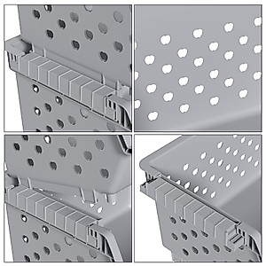 Udotry 4 Packs Plastic Stackable Storage Bins, Large Stacking Storage Baskets, Gray