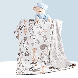 BORITAR Baby Blanket + Elephant Baby Security Blanket with Lovely Animals Printed, Soft Minky with Double Layer Dotted Backing