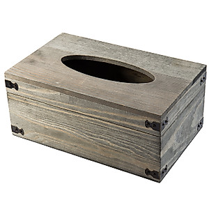 MyGift Rustic Gray Solid Wood Tissue Box Holder Rectangular Cover, Decorative Bathroom Facial Tissue Box Holder with Hinged Lid