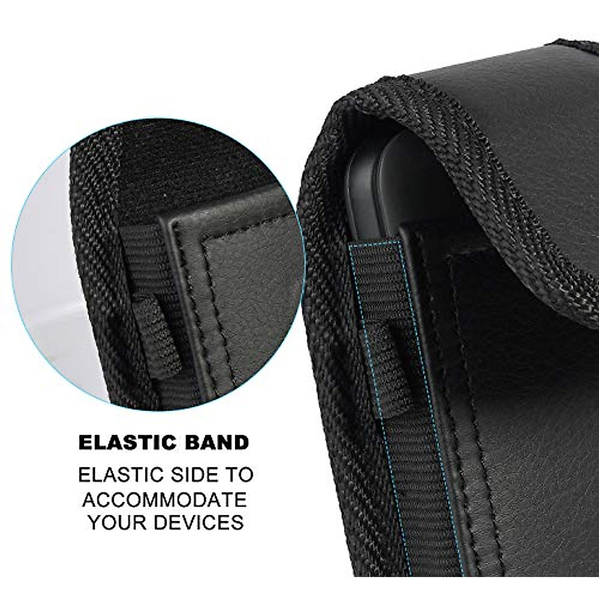 Flip Phone Case, Nakedcellphone Black Vegan Leather Vertical Pouch [with Belt Loop, Metal Clip, Magnetic Closure] for Alcatel Go Flip V, MyFlip, TCL Flip Pro Classic, Cingular Flip 4, Nokia 2720 2760