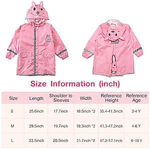 SSAWcasa Kids Rain Wear,3D Cartoon Children Toddler Raincoat Jacket Poncho for Boy Girl (M, Pink)