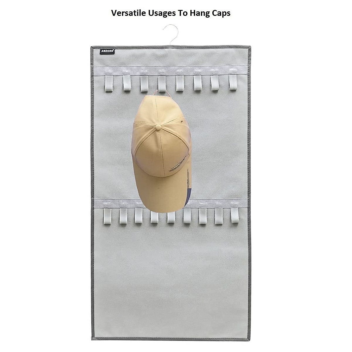 ANZORG Dual-sided Hanging Jewelry Organizer with 34 Hook Loops Wall Mounted Necklace Holder Jewelry Display Storage Hanger for Bracelet Chain (GREY)