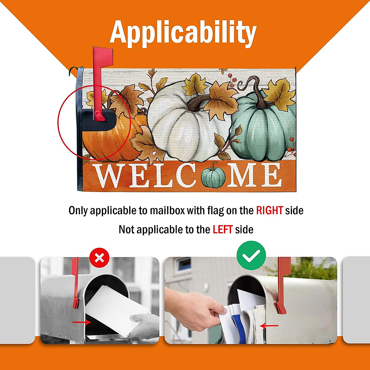 FBCOO Welcome Fall White Teal Pumpkin Mailbox Cover Magnetic Standard Size 20.5" x 18", Autumn Seasonal Decorative Post Letter Box Decor, Thanksgiving Farmhouse Rustic Garden Yard Outdoor Decoration