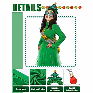 Xtinmee 25 Pcs Christmas Tree Costume Set for Women Festive Party Dress Christmas Tree Adult Outfit for Xmas Party Costumes (X-Large)