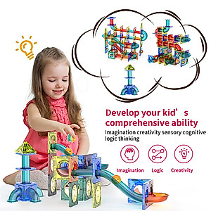 132Pcs Magnetic Tiles Marble Run Building Set for Kids, Marble Run Race Magnet Blocks Toys, Child STEM Learning & Educational Brain Development Toys for Age 6+ 7 8 9 10 Boys Girls Birthday Xmas Gift