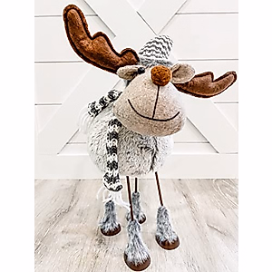Holiday Deer Decoration - 15" Tall Free-Standing Huge Reindeer Long Antlers - Large Scandinavian Swedish Elk Tomte Gnome Plush Figurine Ornament for Thanksgiving and Christmas Table Home Decor