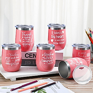 6 Pcs Christmas Teacher Appreciation Gifts Thank You Teacher Gifts for Women Stainless Steel Teacher Tumbler with Straw and Lid 12 oz Insulated Teacher Mug Birthday Gifts for Teacher(Pink)