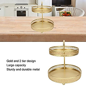 2 Tiered Tray Stand Dessert Cake Serving Holder Stand Fruit Rack with Handle, Food Presentation Serving Tray Decor for Kitchen, Living Room
