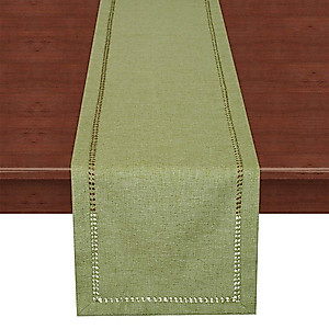Grelucgo Handcrafted Solid Color Dining Table Runner, Dresser Scarf, Double-Hemstitched (Sage Green, 14 x 54)