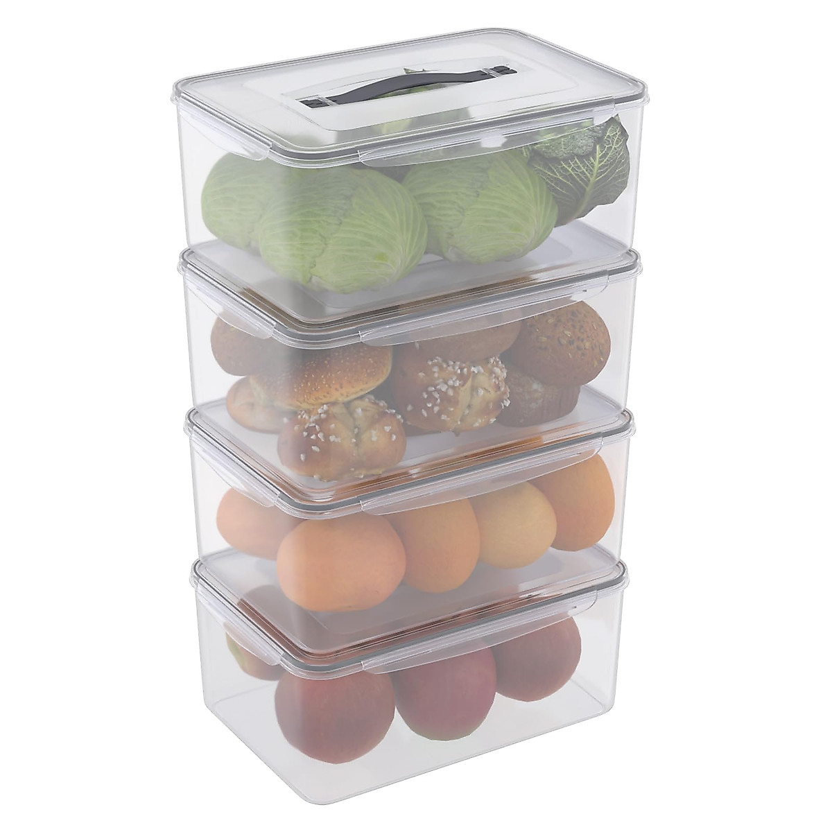 Tstorage 15 Quarts Rectangular Fresh Food Storage Containers, Clear Fresh Food Storage Box with Lid and Handle, Plastic Airtight Freezer Container, 4 Packs