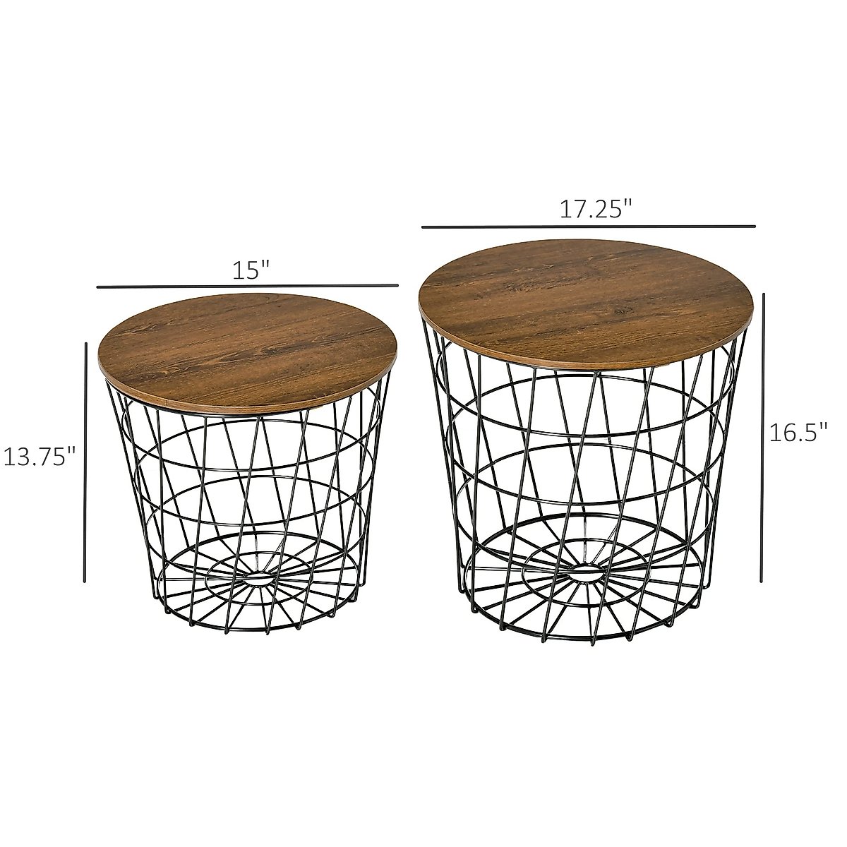 HOMCOM End Tables Set of 2, Nesting Tables with Storage, Round Accent Side Tables with Removable Top for Living Room, Black/Brown
