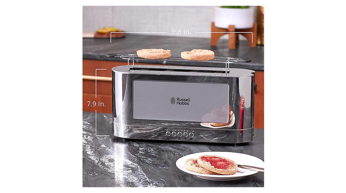Russell Hobbs TRL9300GYR 2-Slice Glass Accent Long Toaster, Silver ...