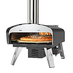Mimiuo Black Portable Wood Pellet Pizza Oven with 13" Pizza Stone & Foldable Pizza Peel - Wood-Fired Pizza Oven Kit with Automatic Rotation System (Tisserie W-Oven Series)